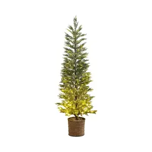 NEARLY NATURAL 5' Pre Lit Artificial Snowed Cypress Christmas Tree - Green