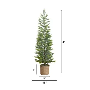 NEARLY NATURAL 5' Pre Lit Artificial Snowed Cypress Christmas Tree