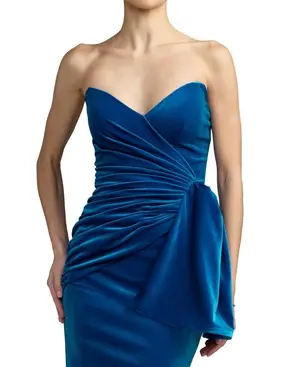 Mac Duggal Strapless Draped Velvet Column Gown