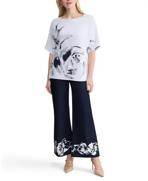 Ming Wang Abstract Print Soft Knit Tunic