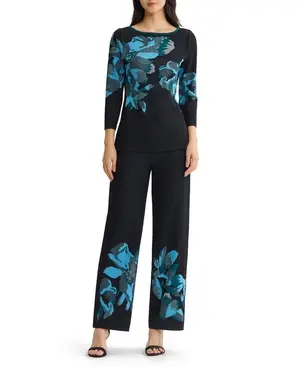 Ming Wang Floral Jacquard Soft Knit Tunic