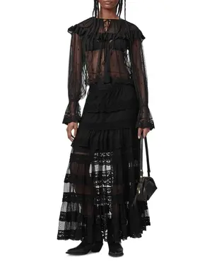 ALLSAINTS Maggie Lace Trim Tiered Maxi Skirt - Black