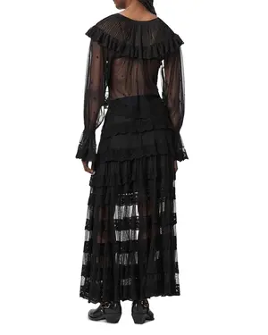 ALLSAINTS Maggie Lace Trim Tiered Maxi Skirt - Black
