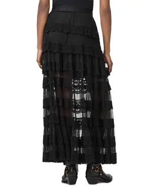 ALLSAINTS Maggie Lace Trim Tiered Maxi Skirt - Black