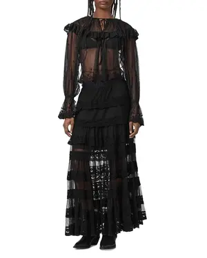 ALLSAINTS Maggie Lace Trim Tiered Maxi Skirt - Black