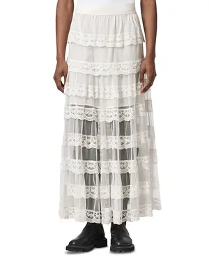 ALLSAINTS Maggie Lace Trim Tiered Maxi Skirt - Chalk White