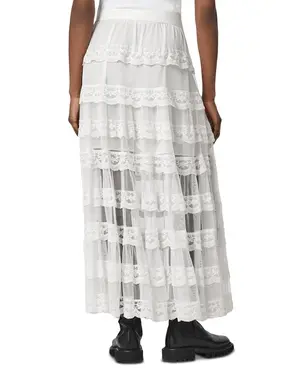 ALLSAINTS Maggie Lace Trim Tiered Maxi Skirt - Chalk White