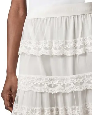 ALLSAINTS Maggie Lace Trim Tiered Maxi Skirt - Chalk White