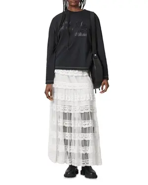 ALLSAINTS Maggie Lace Trim Tiered Maxi Skirt - Chalk White