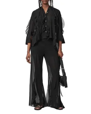 ALLSAINTS Minna Ruffled High Low Shirt - Black