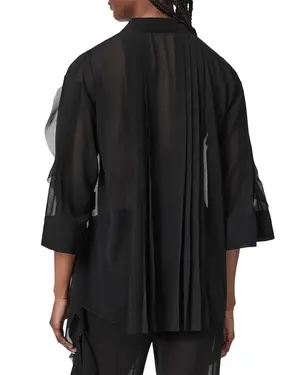 ALLSAINTS Minna Ruffled High Low Shirt - Black