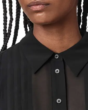 ALLSAINTS Minna Ruffled High Low Shirt - Black