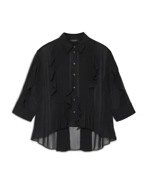 ALLSAINTS Minna Ruffled High Low Shirt - Black
