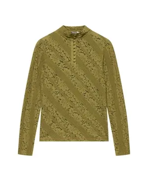 Mint Velvet Lace Detail High Neck Long Sleeve Top