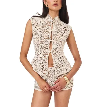 MISS CIRCLE NEW YORK Rosetta Cotton Crochet Mandarin Collar Top