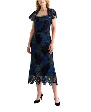 CARTOLINA Waverly Ombre Lace Midi Dress - Navy
