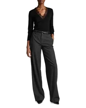 Vince Lace Trim V-neck Long Sleeve Top