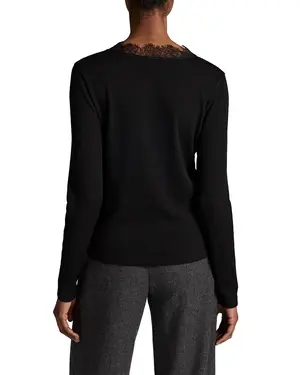 Vince Lace Trim V-neck Long Sleeve Top