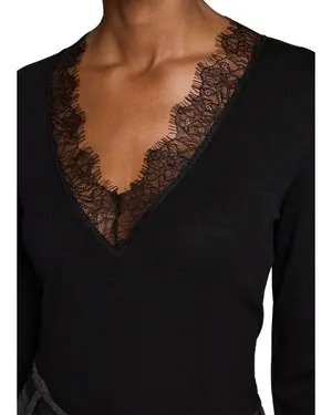Vince Lace Trim V-neck Long Sleeve Top