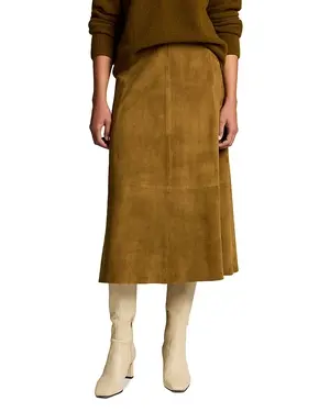 Vince Suede Midi Skirt - Moss Ochre