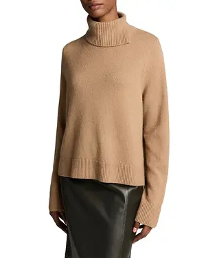 Vince Wool & Cashmere Turtleneck Sweater With Slits - Camel