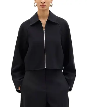 Another Tomorrow Double Face Crop Blouson - Black