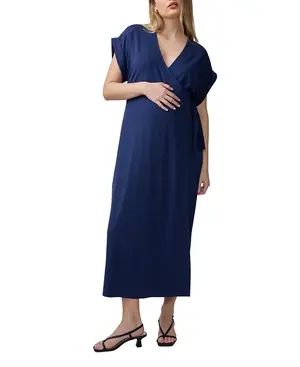 INGRID & ISABEL Short Sleeve Knit Wrap Maternity Midi Dress