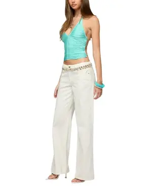 EDIKTED Bree Fringed Halter Top - Aqua
