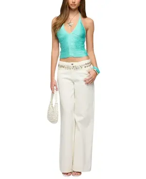 EDIKTED Bree Fringed Halter Top - Aqua