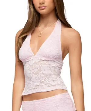 EDIKTED Talisa Lace Halter Top - Light-pink