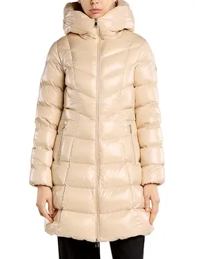 Moncler Marusse Hooded Mid Length Down Jacket Beige