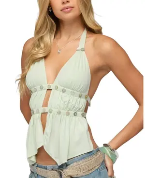 EDIKTED Izora Button Split Front Top