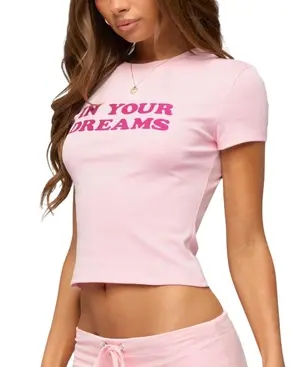 EDIKTED Graphic Print Cropped T-shirt - Light-pink