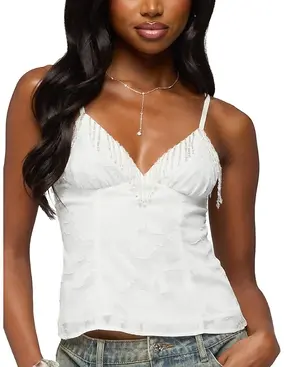 EDIKTED Taeyn Fringe Textured Chiffon Top