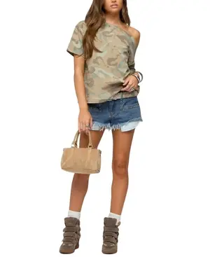 EDIKTED Miltah Camouflage Off-shoulder Top