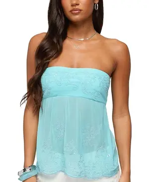 EDIKTED Corra Rhinestone Lace Cutout Top