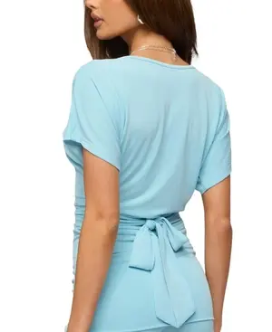 EDIKTED Maevie Ruched Waist Top - Turquoise