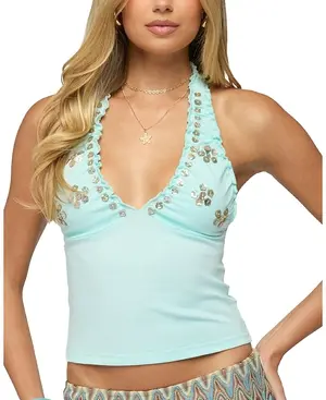 EDIKTED Chana Button Halter Top