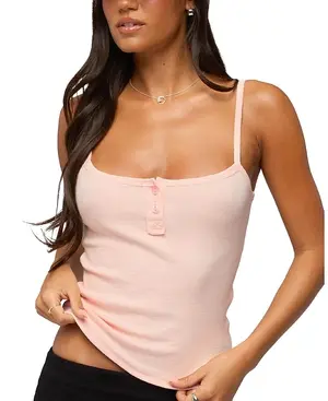 EDIKTED Channa Henley Tank Top - Pink