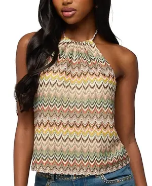 EDIKTED Kelsie Zigzag Crochet Halter Top - Multi