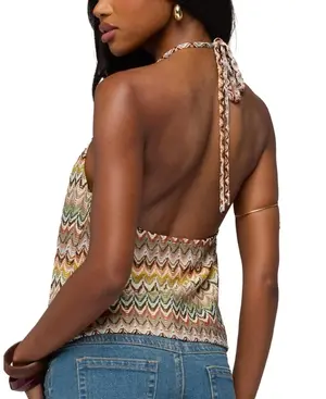 EDIKTED Kelsie Zigzag Crochet Halter Top