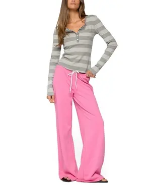 EDIKTED Dea Striped Long Sleeve Henley T-shirt