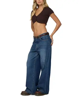 EDIKTED Zila Cropped Cable Knit Top With Button Detailing
