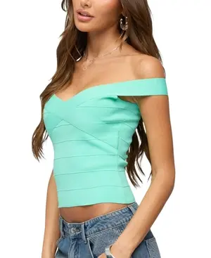 EDIKTED Niva Off Shoulder Bandage Knit Top