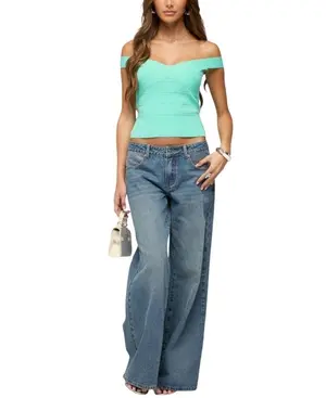EDIKTED Niva Off Shoulder Bandage Knit Top