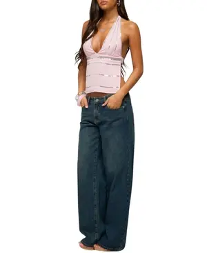 EDIKTED Roey Sequin Chiffon Halter Top