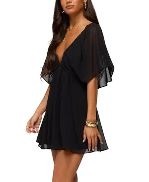 EDIKTED Rosalee Chiffon Babydoll Mini Dress - Black