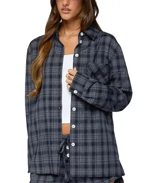 EDIKTED Alessa Plaid Button Up Long Sleeve Top