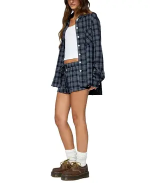 EDIKTED Alessa Plaid Button Up Long Sleeve Top