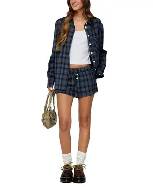 EDIKTED Alessa Plaid Button Up Long Sleeve Top